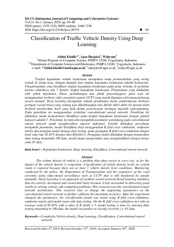 (PDF) Classification of Traffic Vehicle Density Using Deep Learning