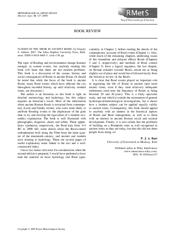 (PDF) Floods of the Tiber in Ancient Rome by Gregory S. Aldrete