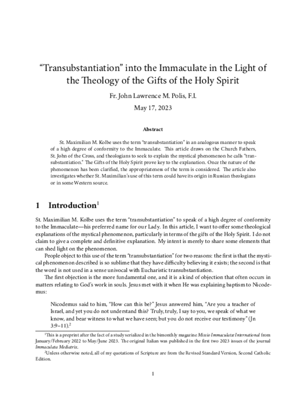(PDF) "Transubstantiation" into the Immaculate in the Light of the ...