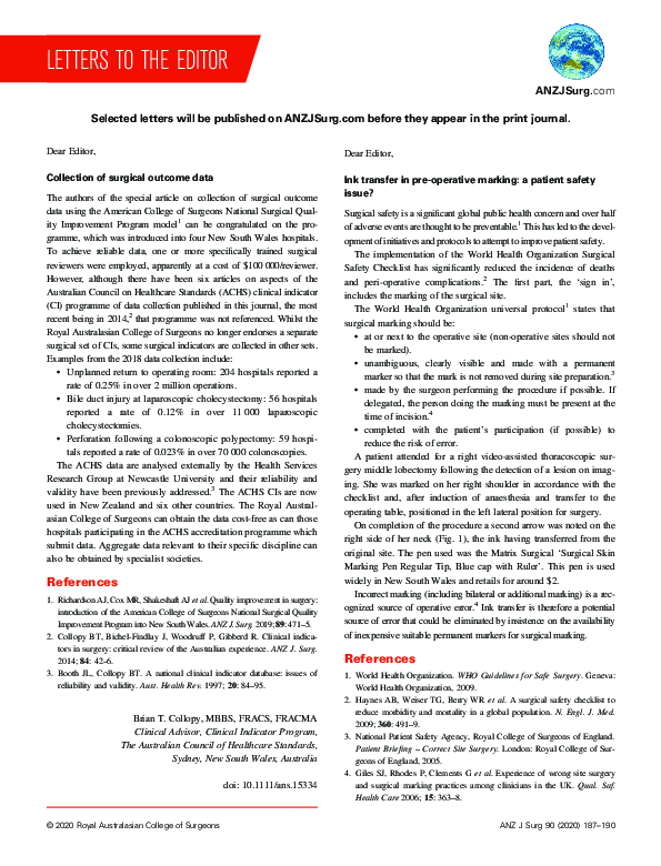 (PDF) Collection of surgical outcome data | Brian Collopy - Academia.edu