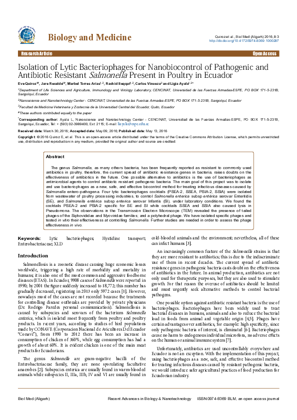 Pdf Isolation Of Lytic Bacteriophages For Nanobiocontrol Of Pathogenic And Antibiotic