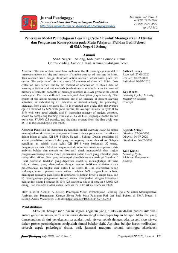 (PDF) Penerapan Model Pembelajaran Learning Cycle 5e untuk Meningkatkan Aktivitas dan Penguasaan ...