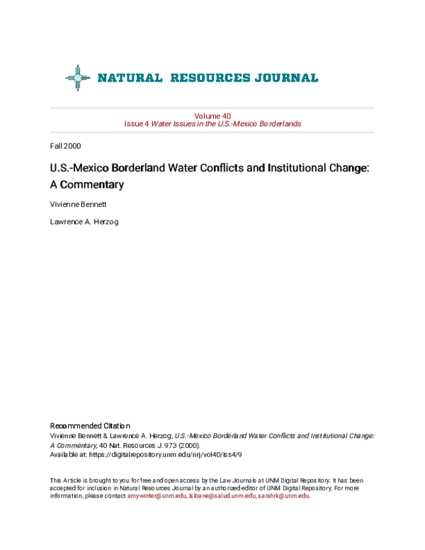 (PDF) U.S.-Mexico Borderland Water Conflicts and Institutional Change ...