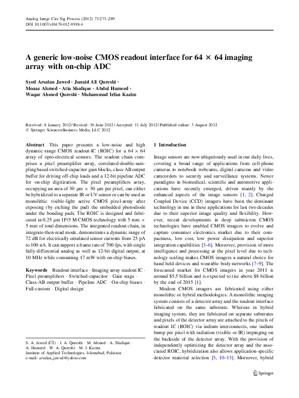 (PDF) A generic low-noise CMOS readout interface for 64 × 64 imaging ...