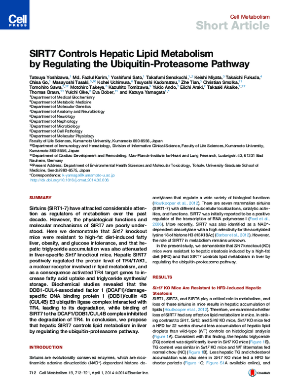 (PDF) SIRT7 Controls Hepatic Lipid Metabolism by Regulating the ...