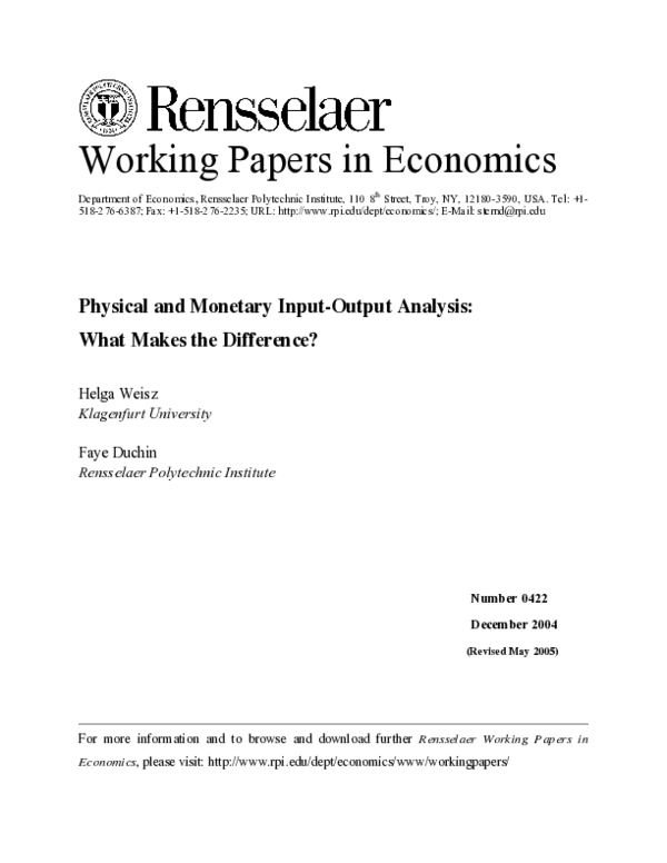 Pdf Physical And Monetary Input Output Analysis What Makes The