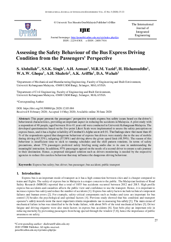 (PDF) Assessing the Safety Behaviour of the Bus Express Driving ...
