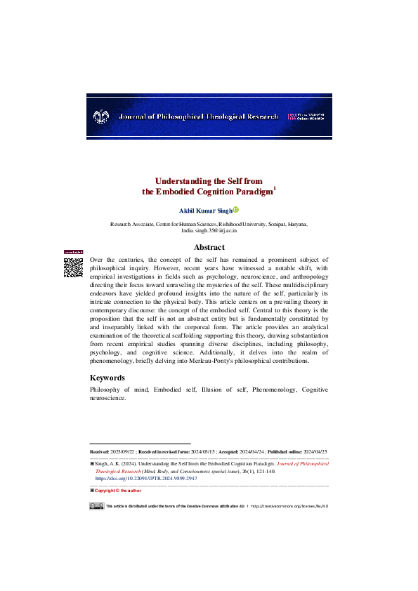 (PDF) Understanding the Self from the Embodied Cognition Paradigm