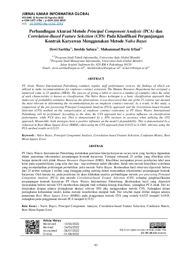 (PDF) Perbandingan Akurasi Metode Principal Component Analysis (PCA) dan Correlation-Based ...