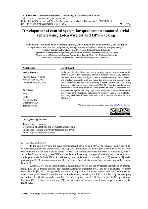 (PDF) Development of control system for quadrotor unmanned aerial vehicle using LoRa wireless ...