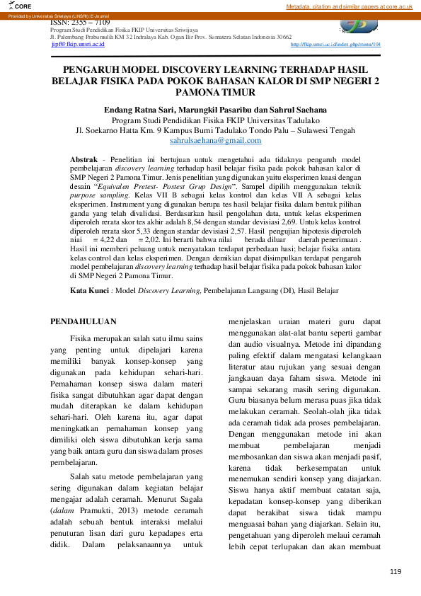 (PDF) Pengaruh Model Discovery Learning Terhadap Hasil Belajar Fisika Pada Pokok Bahasan Kalor ...