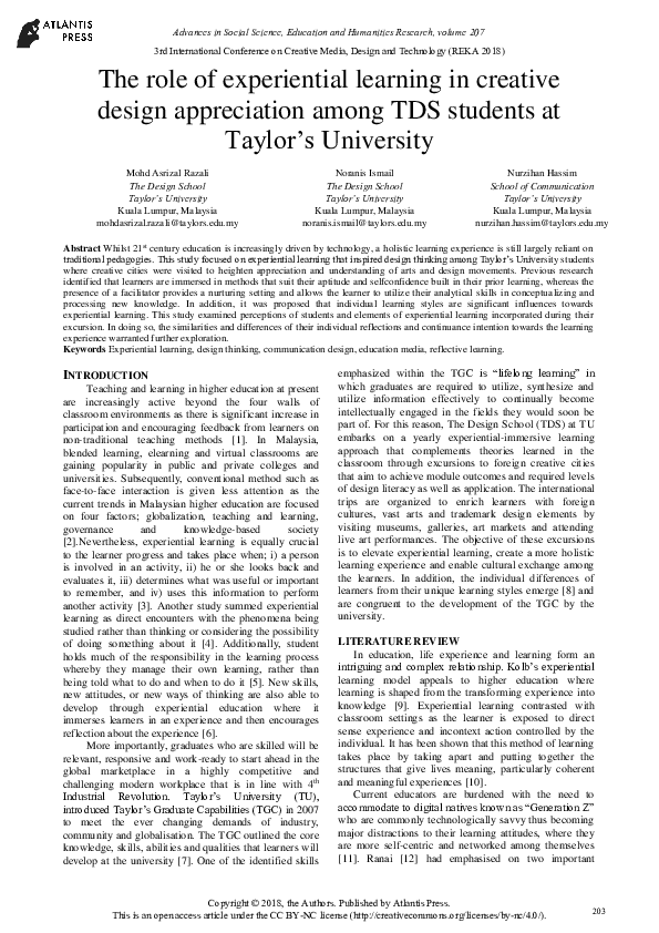 (PDF) The role of experiential learning in creative design appreciation ...