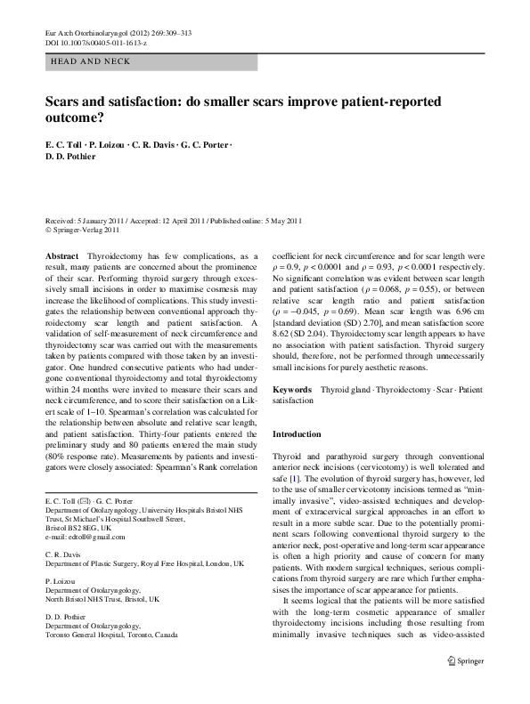 (PDF) Scars and satisfaction: do smaller scars improve patient-reported ...