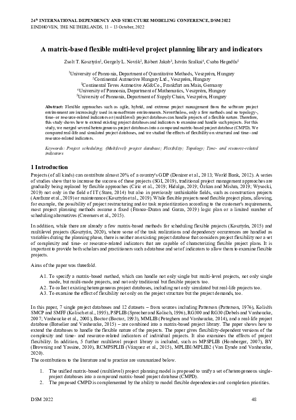 (PDF) A Matrix-based Flexible Multi-level Project Planning Library and Indicators