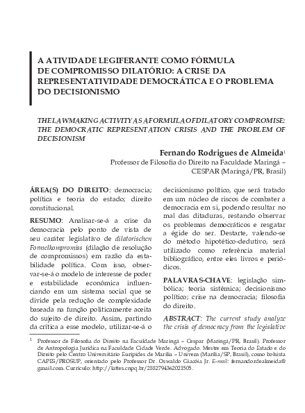 (PDF) A ATIVIDADE LEGIFERANTE COMO FÓRMULA DE COMPROMISSO DILATÓRIO: A ...