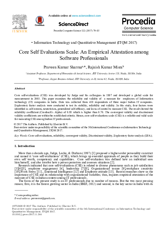 (PDF) Core Self Evaluations Scale: An Empirical Attestation among ...