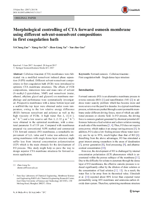 (PDF) Morphological controlling of CTA forward osmosis membrane using ...