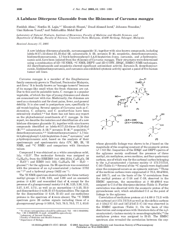 (PDF) A Labdane Diterpene Glucoside from the Rhizomes of Curcuma mangga