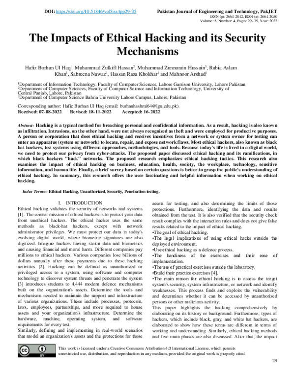 (PDF) The Impacts of Ethical Hacking and its Security Mechanisms