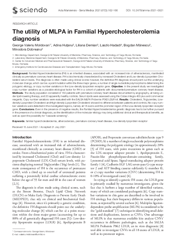 (PDF) The utility of MLPA in Familial Hypercholesterolemia diagnosis
