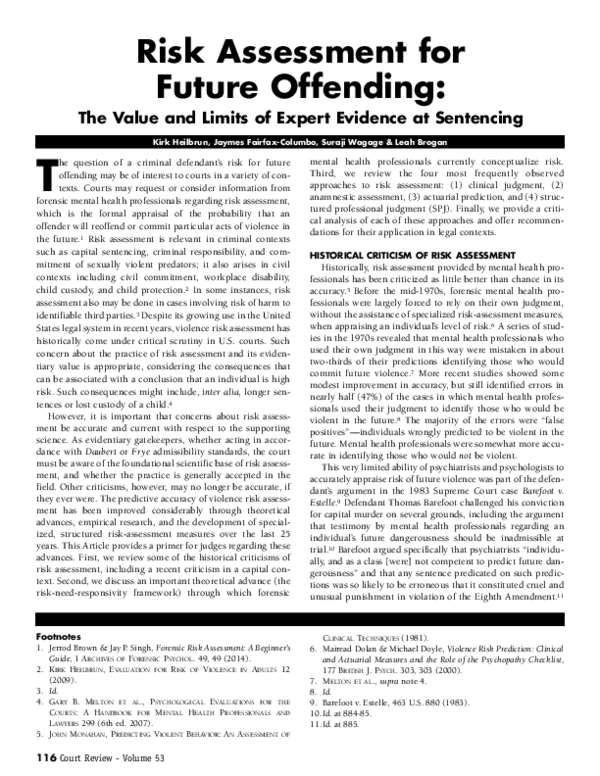 (PDF) Risk Assessment for Future Offending: The Value and Limits of ...
