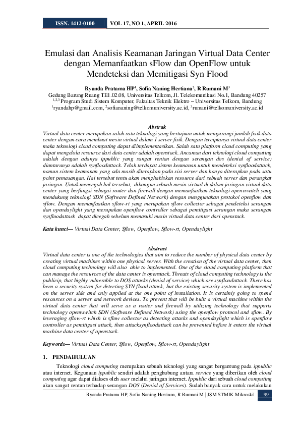 (PDF) Emulasi dan Analisis Keamanan Jaringan Virtual Data Center dengan Memanfaatkan sFlow dan ...