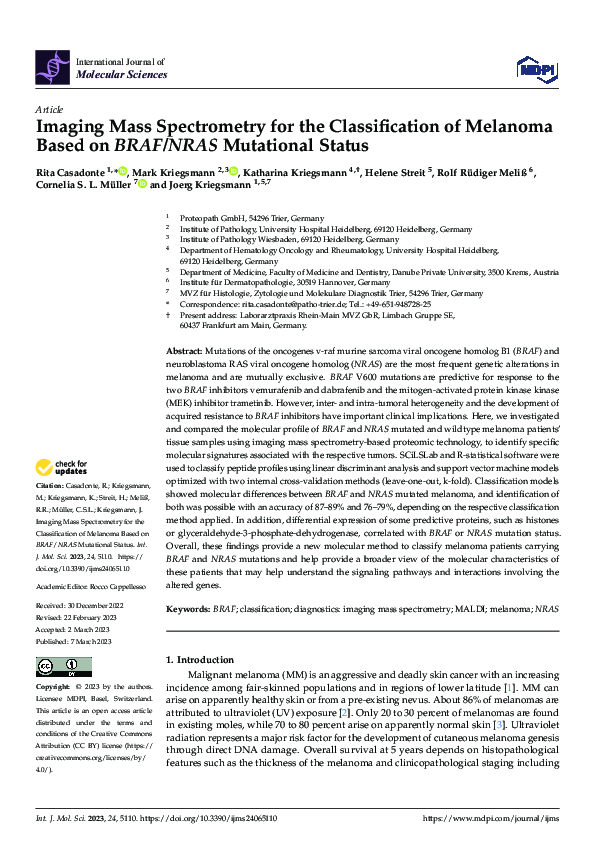 (PDF) Imaging Mass Spectrometry for the Classification of Melanoma Based on BRAF/NRAS Mutational ...