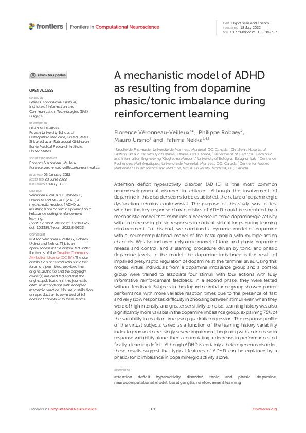 (PDF) A mechanistic model of ADHD as resulting from dopamine phasic ...