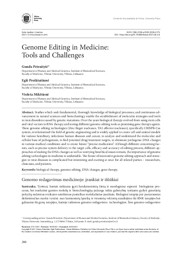 (PDF) Genome Editing in Medicine: Tools and Challenges