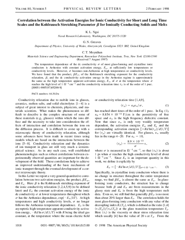 (PDF) Correlation between the Activation Energies for Ionic ...