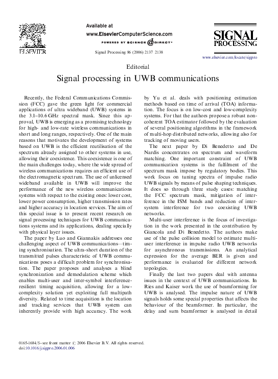 (PDF) Signal processing in UWB communications