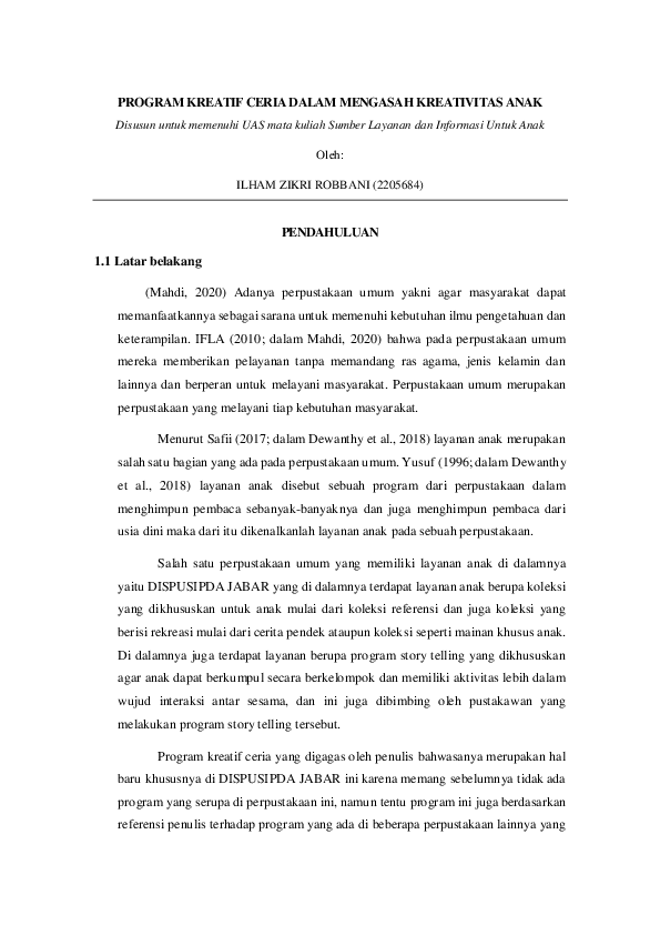 (PDF) PROGRAM KREATIF CERIA DALAM MENGASAH KREATIVITAS ANAK | ILHAM ...