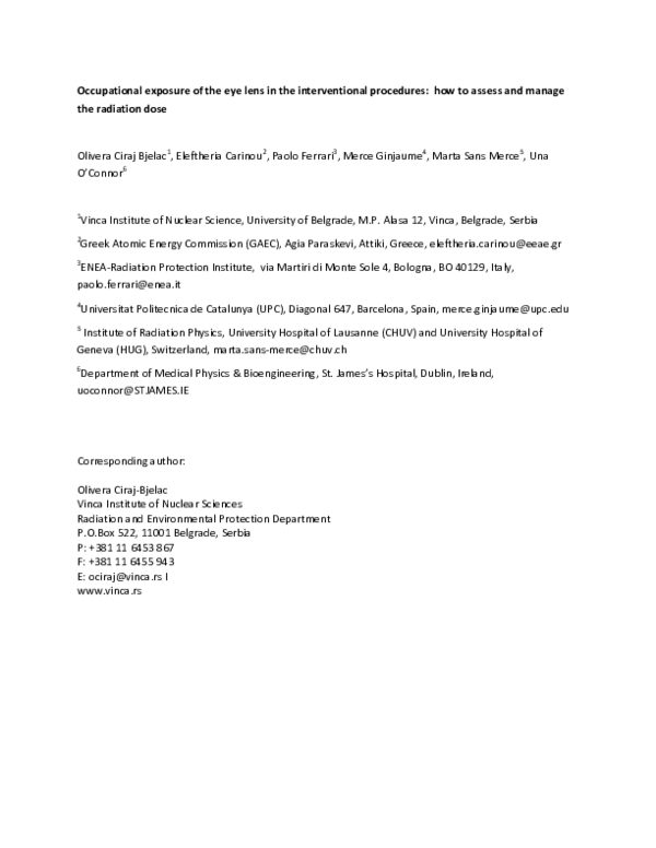 (PDF) Occupational Exposure of the Eye Lens in Interventional Procedures: How to Assess and ...