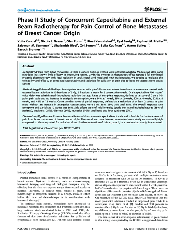 Phase II Study of Concurrent Capecitabine and External Beam Radiotherapy for Pain Control of ...