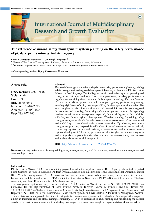 (PDF) The influence of mining safety management system planning on the ...