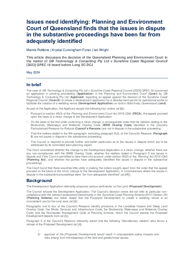 (PDF) Issues need identifying - Planning and Environment Court of ...