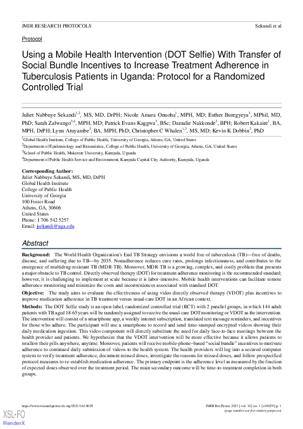 (PDF) Using a Mobile Health Intervention (DOT Selfie) With Transfer of Social Bundle Incentives ...