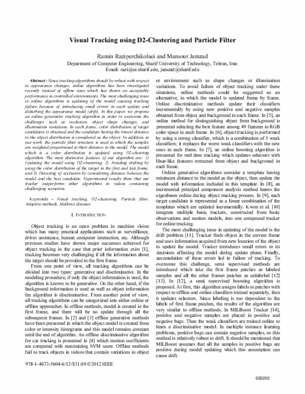 (PDF) Visual tracking using D2-clustering and particle filter