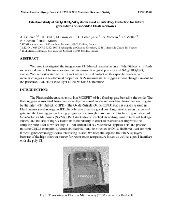 (PDF) Interface study of SiO2/HfO2/SiO2 stacks used as interpoly dielectric for future ...