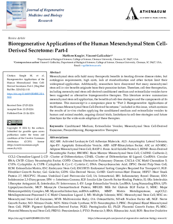 (PDF) Bioregenerative Applications of the Human Mesenchymal Stem Cell-Derived Secretome: Part-I