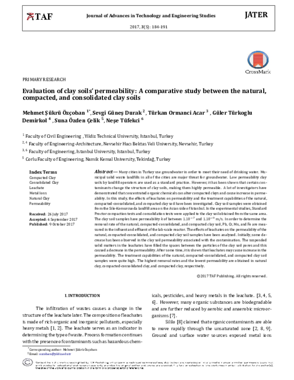 (PDF) Evaluation of clay soils’ permeability: A comparative study ...