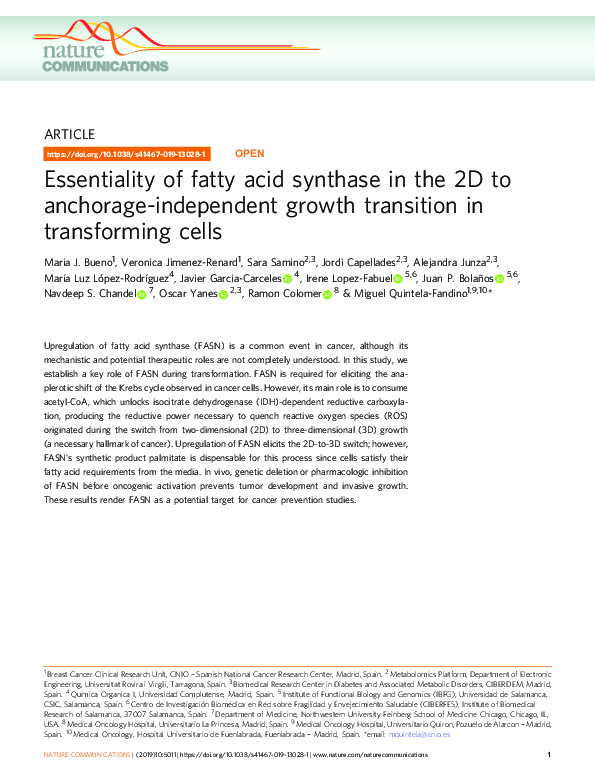 (PDF) Essentiality of fatty acid synthase in the 2D to anchorage ...