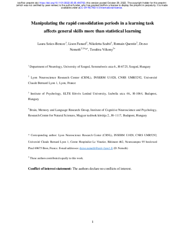 (PDF) Manipulating the rapid consolidation periods in a learning task ...