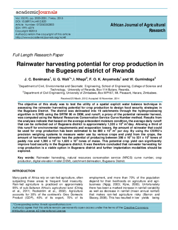 (PDF) Rainwater harvesting potential for crop production in the ...