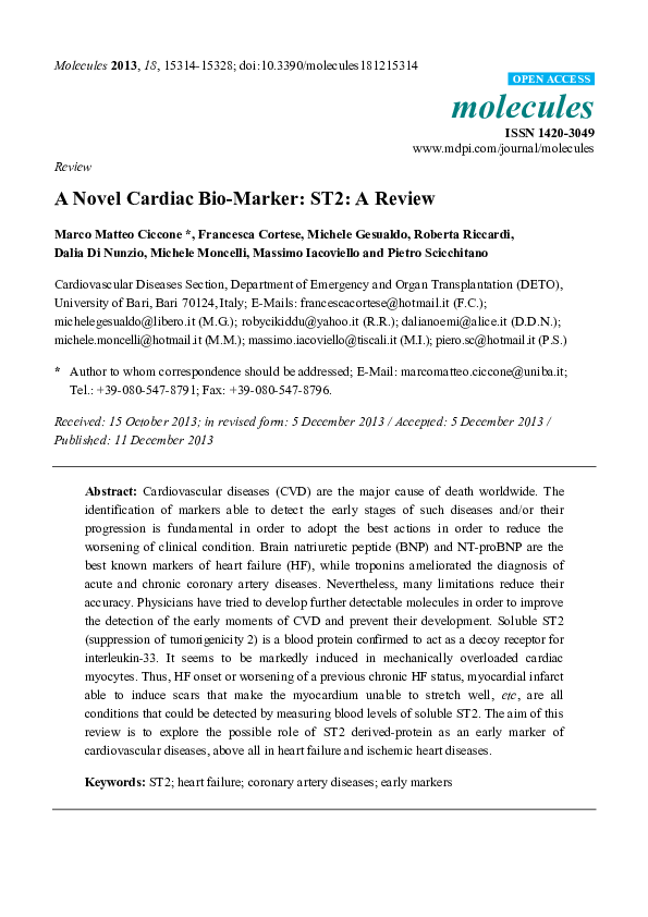 (PDF) Review A Novel Cardiac Bio-Marker: ST2: A Review