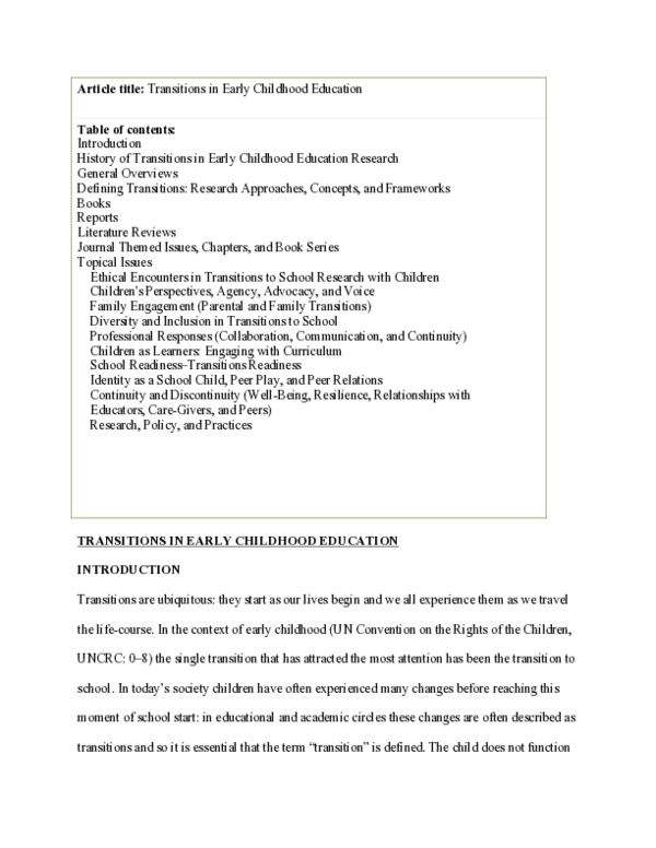 (PDF) Transitions in Early Childhood Education