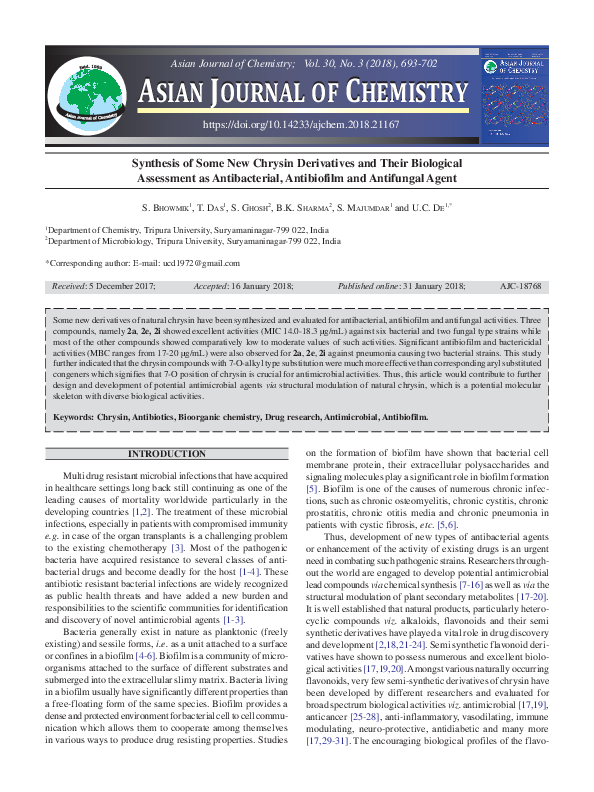 (PDF) Synthesis of Some New Chrysin Derivatives and Their Biological ...