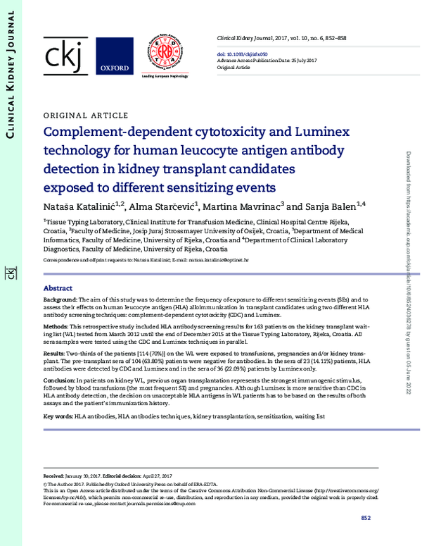 (PDF) Complement-dependent cytotoxicity and Luminex technology for ...