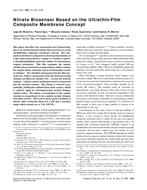 (PDF) Nitrate Biosensor Based on the Ultrathin-Film Composite Membrane ...