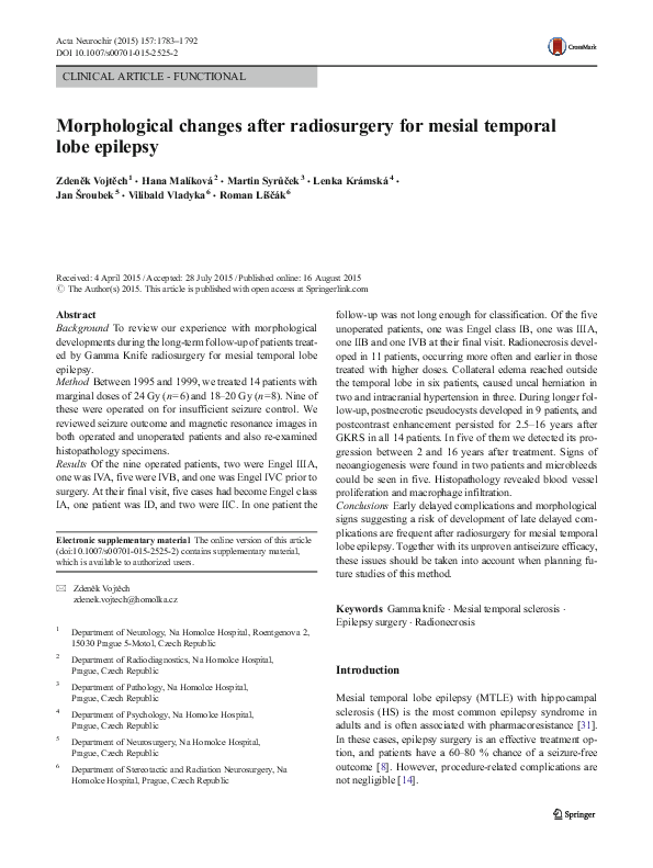 (PDF) Morphological changes after radiosurgery for mesial temporal lobe ...